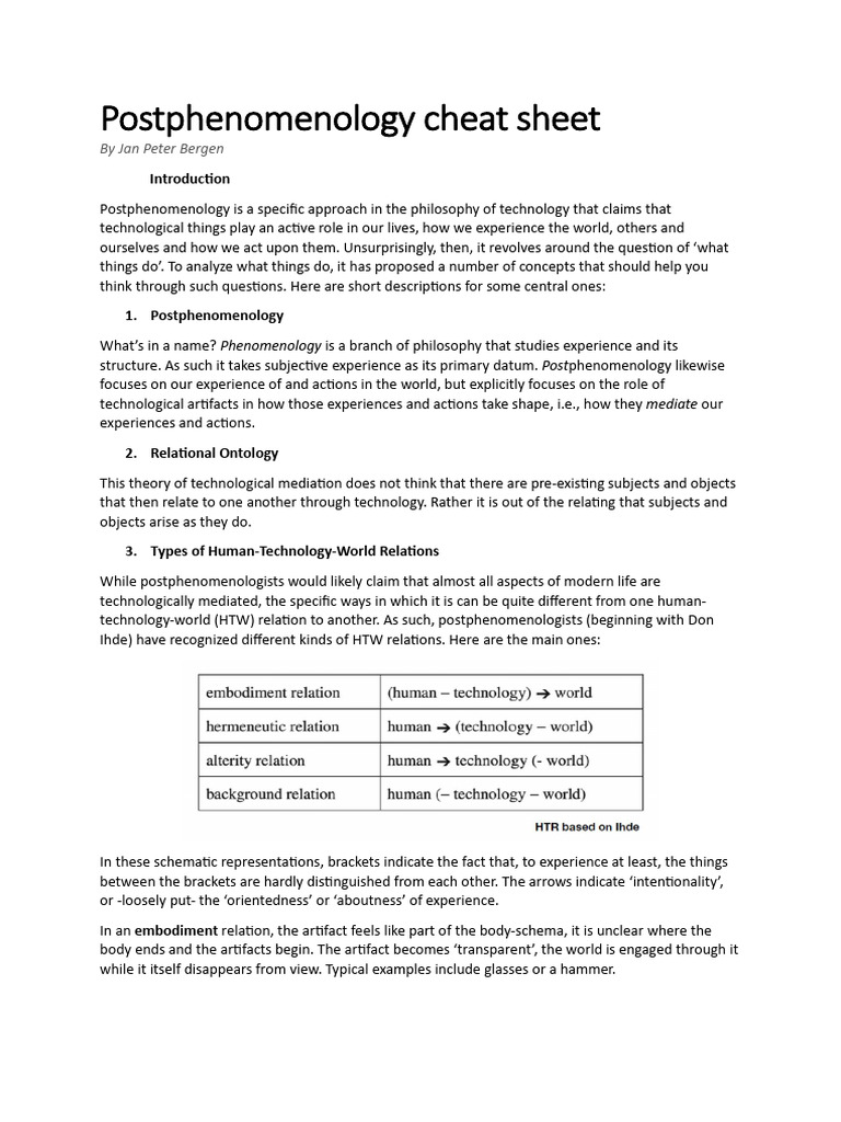 Postphenomenology Concepts Explained | PDF | Experience | Cognitive Science