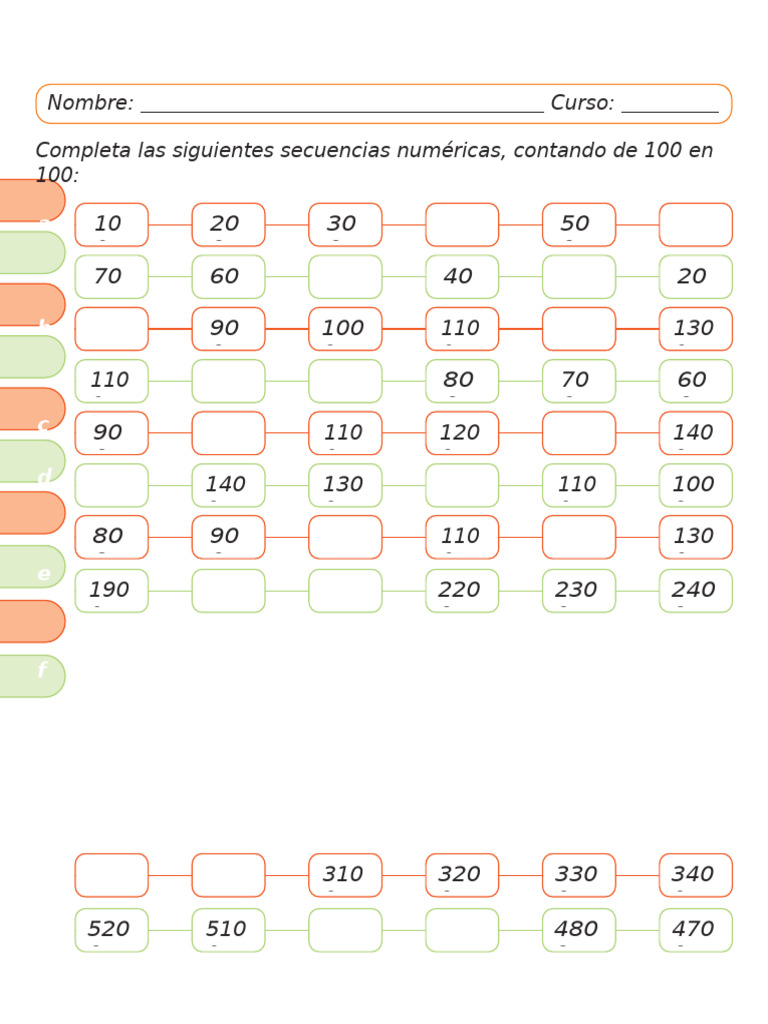Contando de 100 en 100: Ejercicios Numéricos | PDF