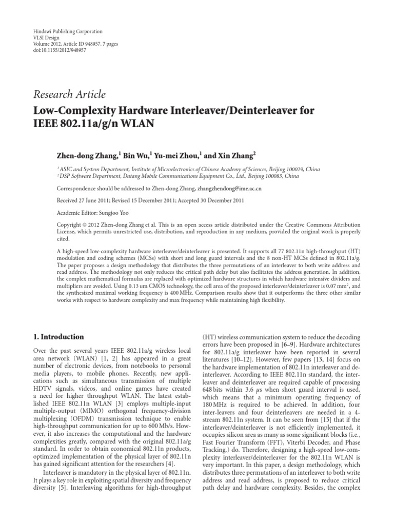 Low-Complexity Hardware Interleaverdeinterleaver F | PDF | Ieee 802.11 ...