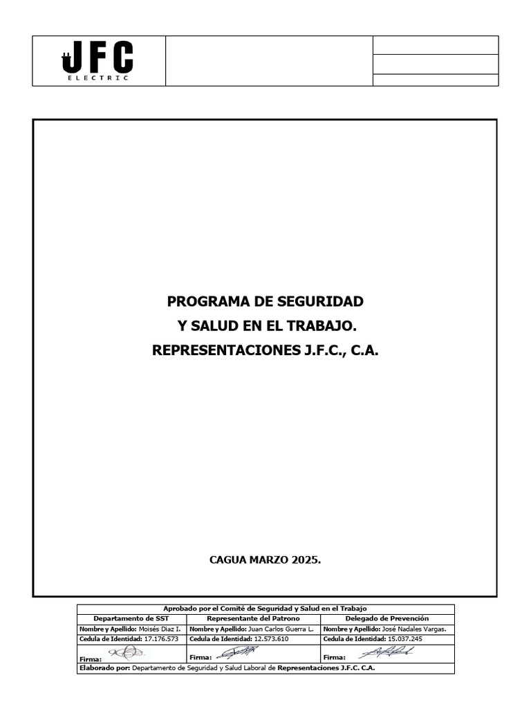 Programa de Seguridad y Salud en El Trabajo 2025 | PDF | Seguridad y ...