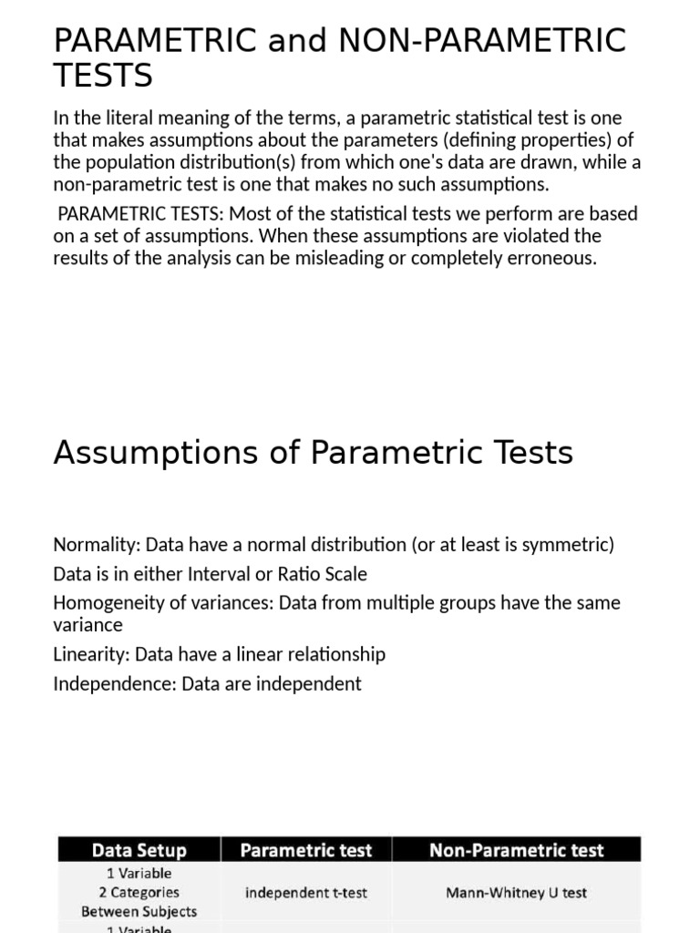 PARAMETRIC and NON-PARAMETRIC TESTS | PDF