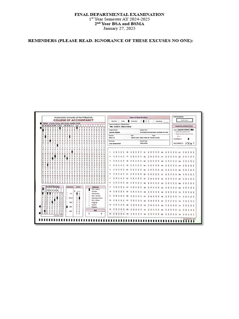 Final Exam Guidelines for BSA/BSMA Students | PDF | Office Work ...