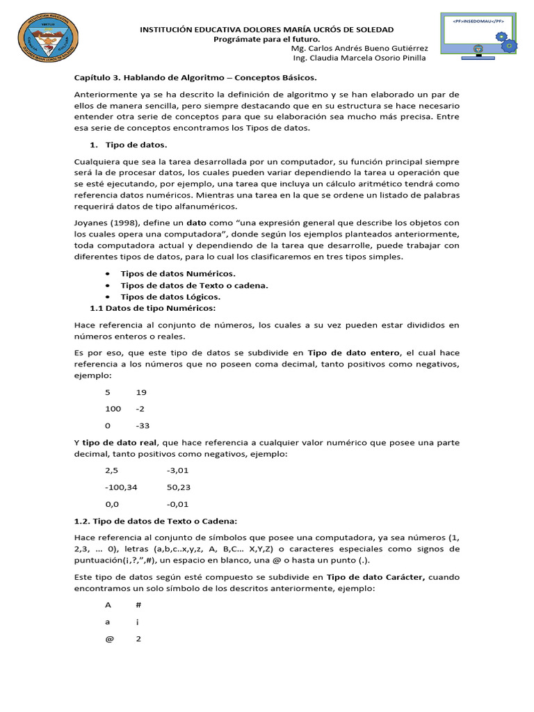 Anexo 1 Tipos Datos Identificadores Expresiones | PDF | Tipo de datos | Variable (informática)