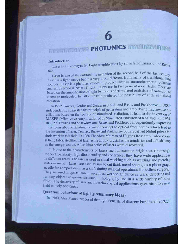 m6 Photonics 6th Sem Statistical Physics, Solid State Physics, Spectros | PDF