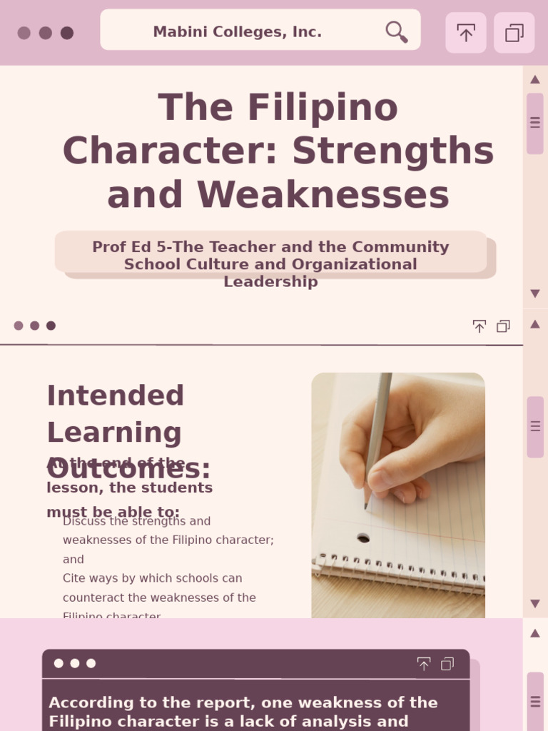 Filipino Character: Strengths & Weaknesses | PDF | Humour | Curriculum