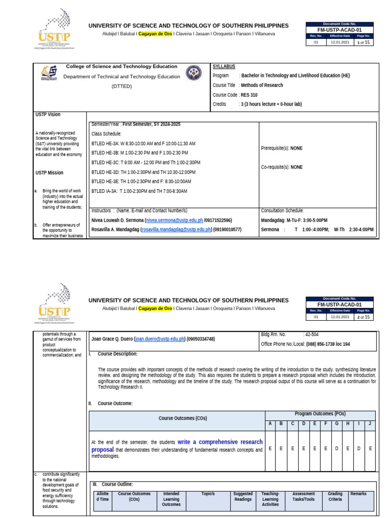 Research Methods Syllabus for BTLED | PDF | Evaluation | Qualitative Research