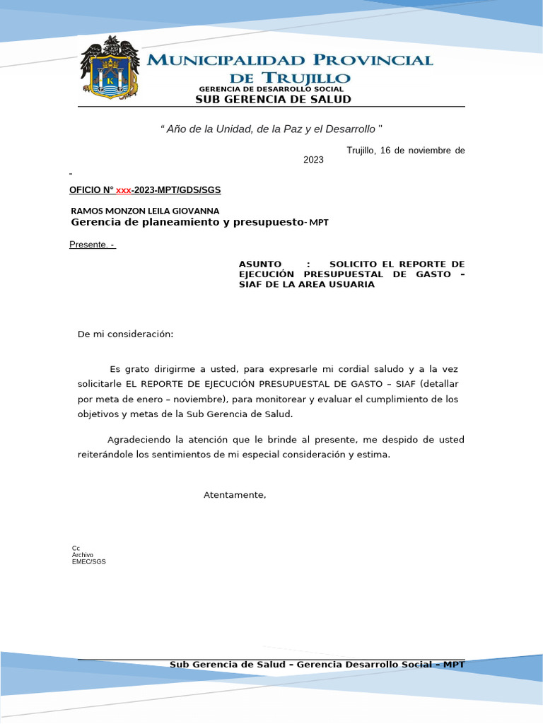 OFICIO N°000 Presupuesto | PDF