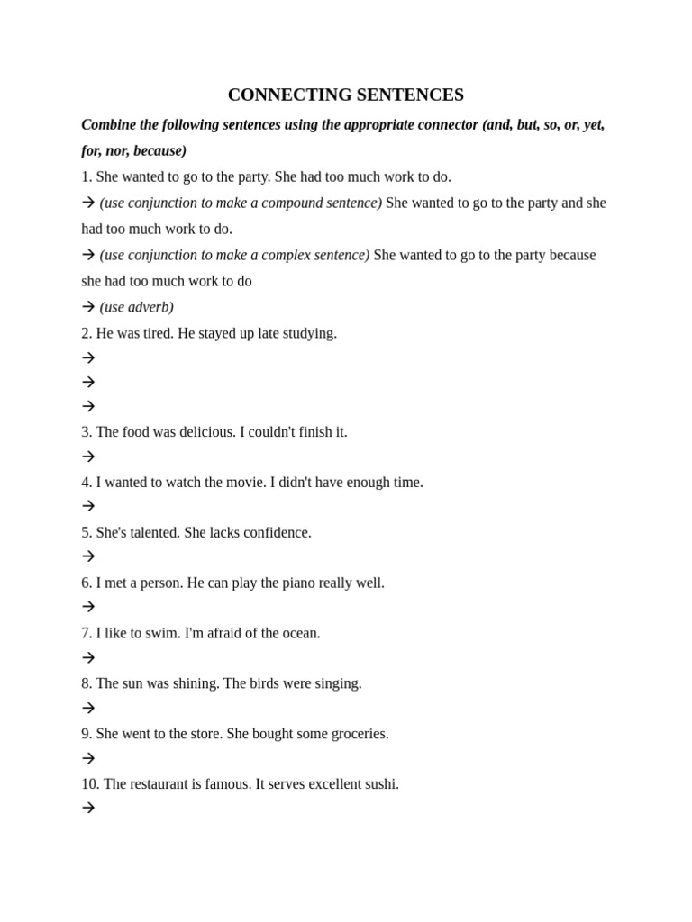 Exercise On Connecting Sentences. | PDF