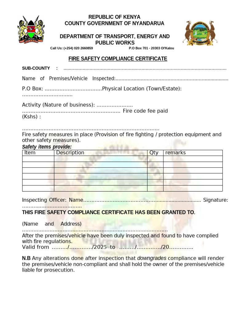 Fire Safety Compliance Certificate | PDF