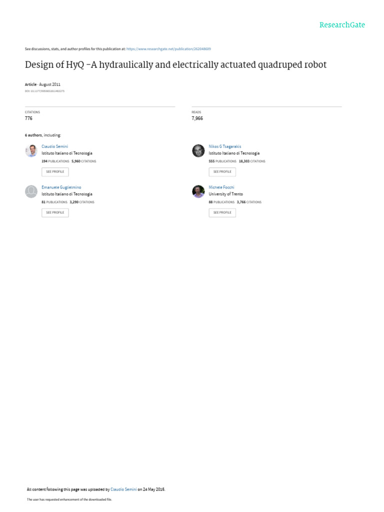 Semini2011HyQ Design ImechE JSCE Preprint | PDF | Horse Gait | Robotics