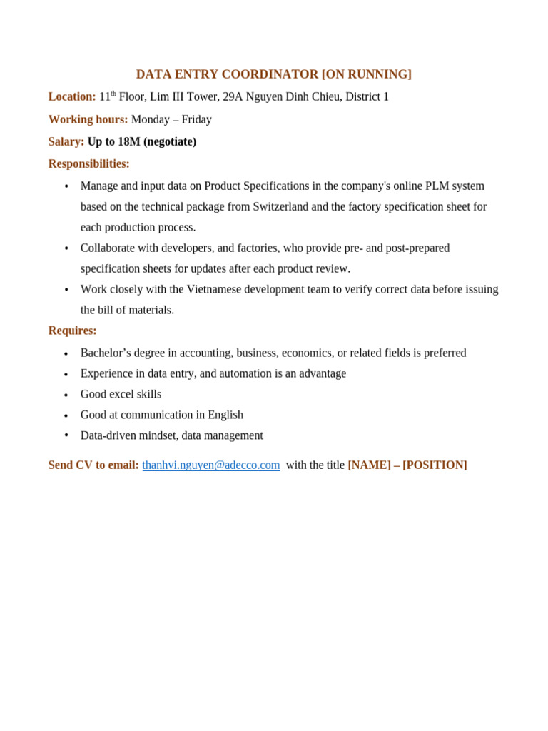 JD Data Entry Coordinator | PDF