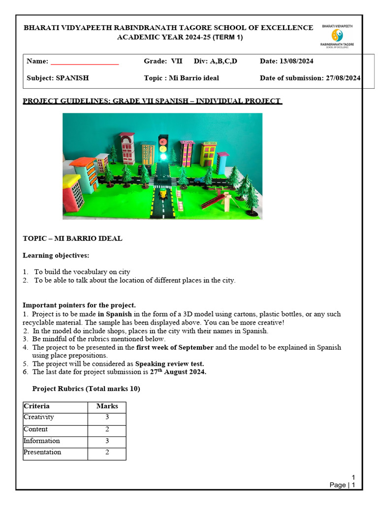 Mi Barrio Ideal Spanish Project | PDF
