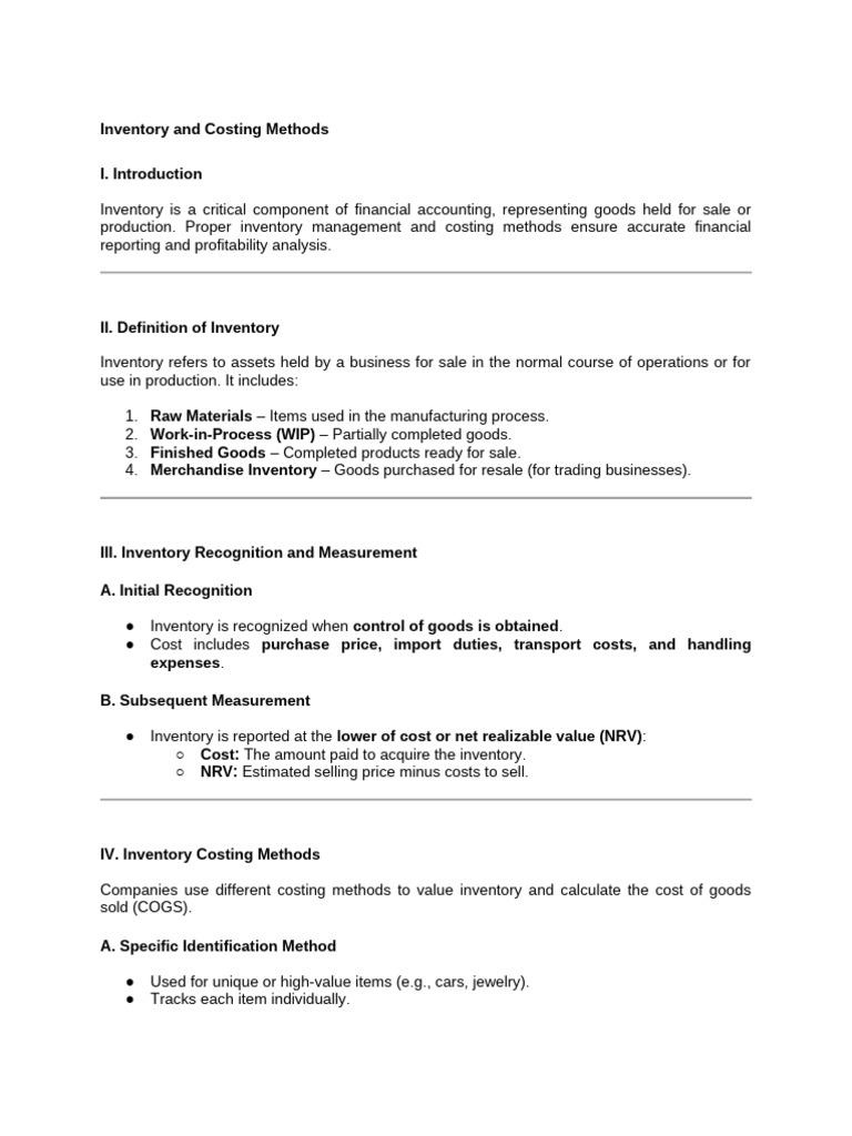 Inventory and Costing Methods | PDF | Inventory | Cost Of Goods Sold