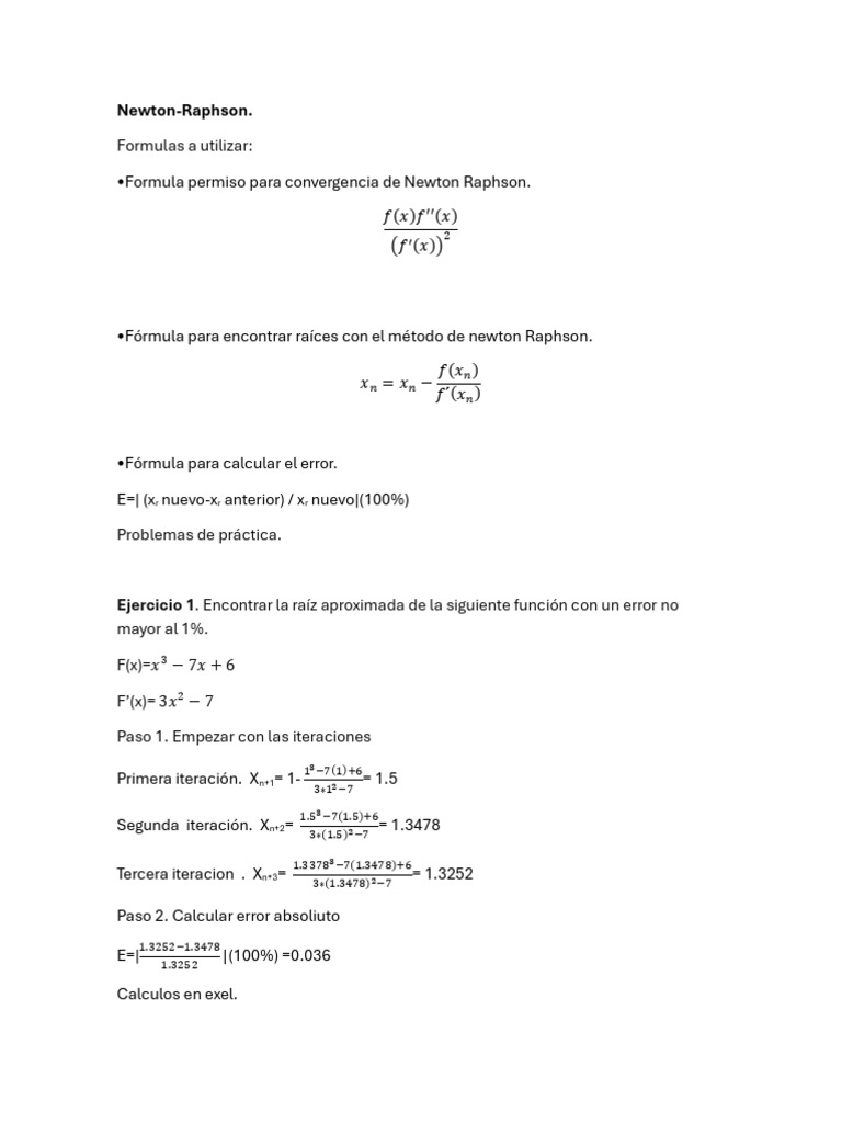 Método Newton-Raphson: Ejercicios y Fórmulas | PDF | Matemáticas De La ...
