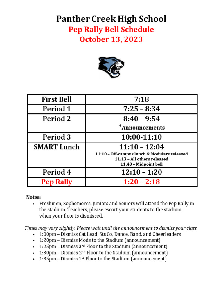 Pep Rally Bell Schedule | PDF