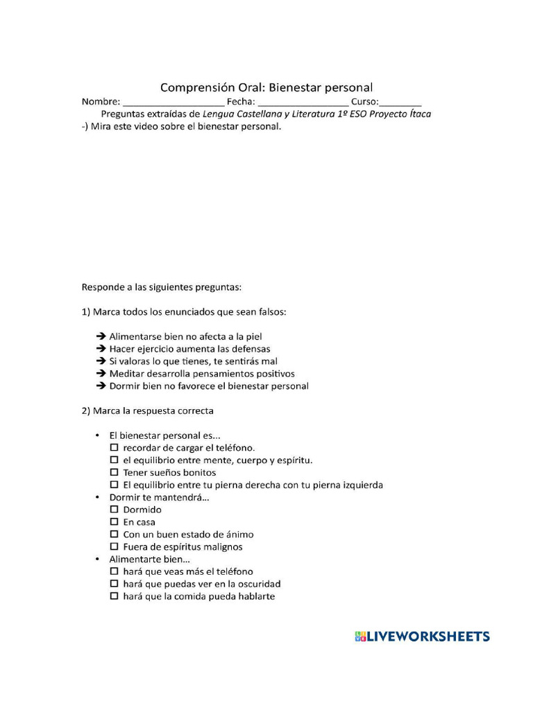 Práctica Oral sobre Bienestar Personal | PDF