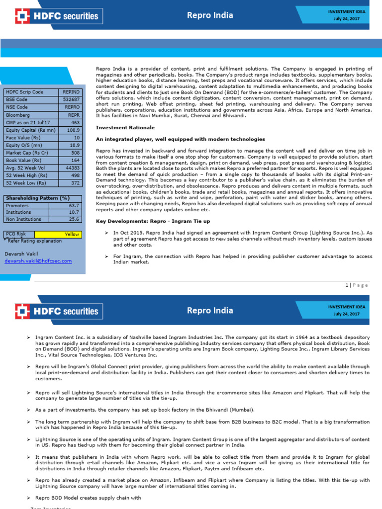 HDFC Research Report - Repro India | PDF | Investing | Securities (Finance)