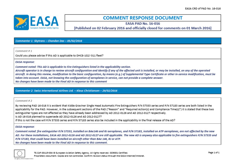 CRD Easa Pad 16 016 | PDF | Aircraft Configurations | Aerospace