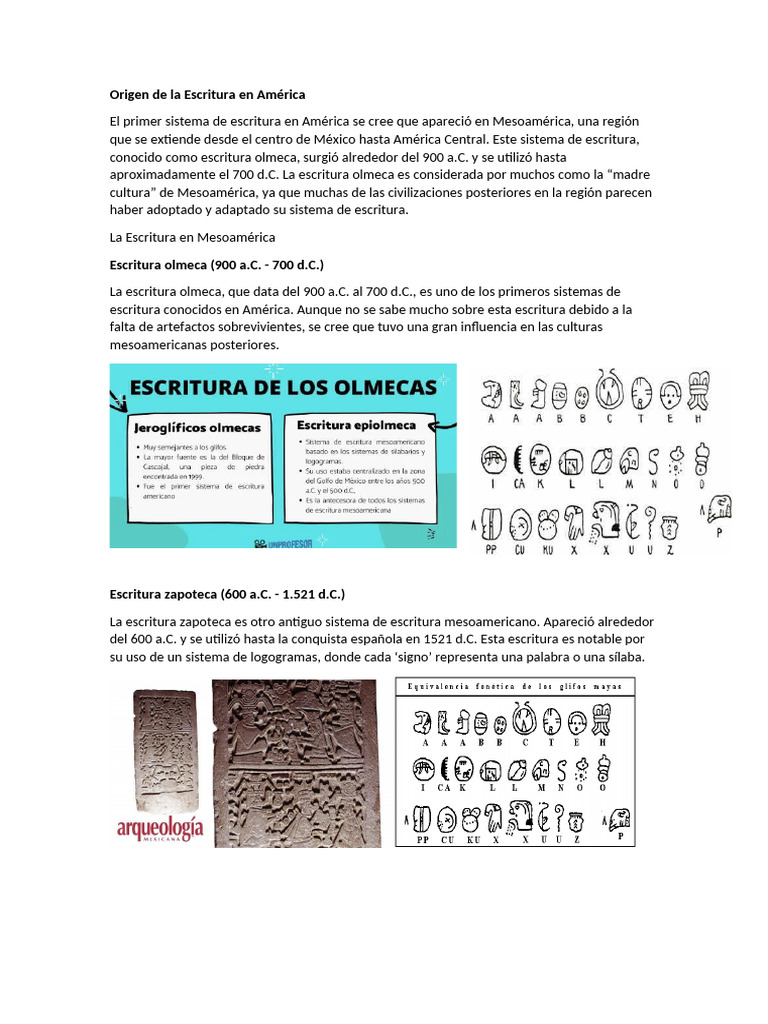 Origen de la Escritura en América | PDF | Mesoamérica | Escritura