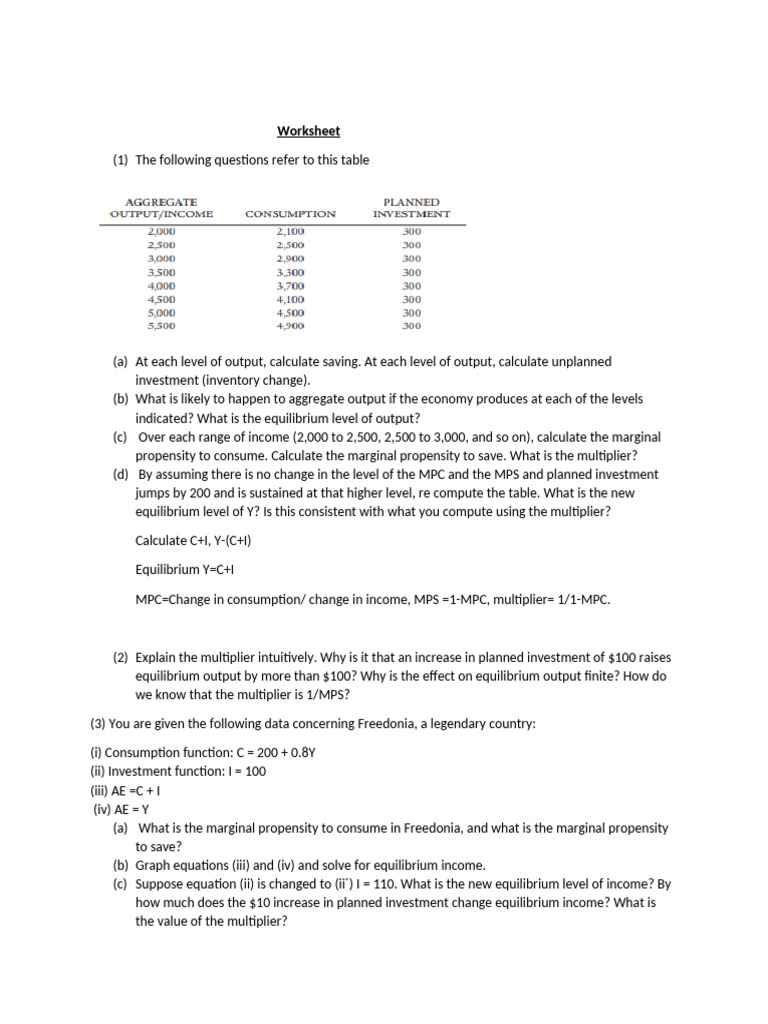 Solution Worksheet Module 7 2024-25 | PDF | Fiscal Multiplier | Economic Equilibrium