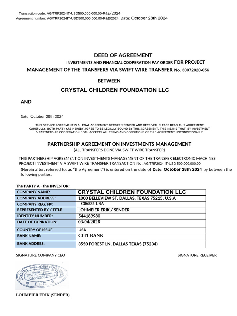 Ibm Doa Contract For MT103 Cash Transfer Deal ($500million) | PDF ...