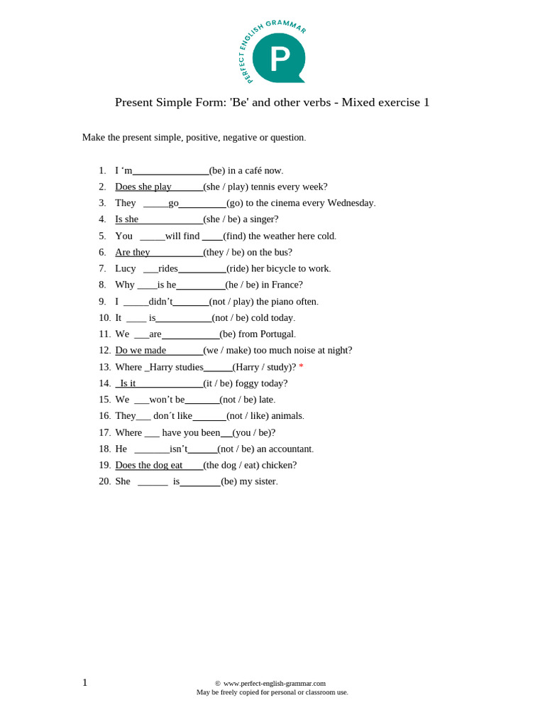 Present Simple Mixed Be and Other Verbs | PDF