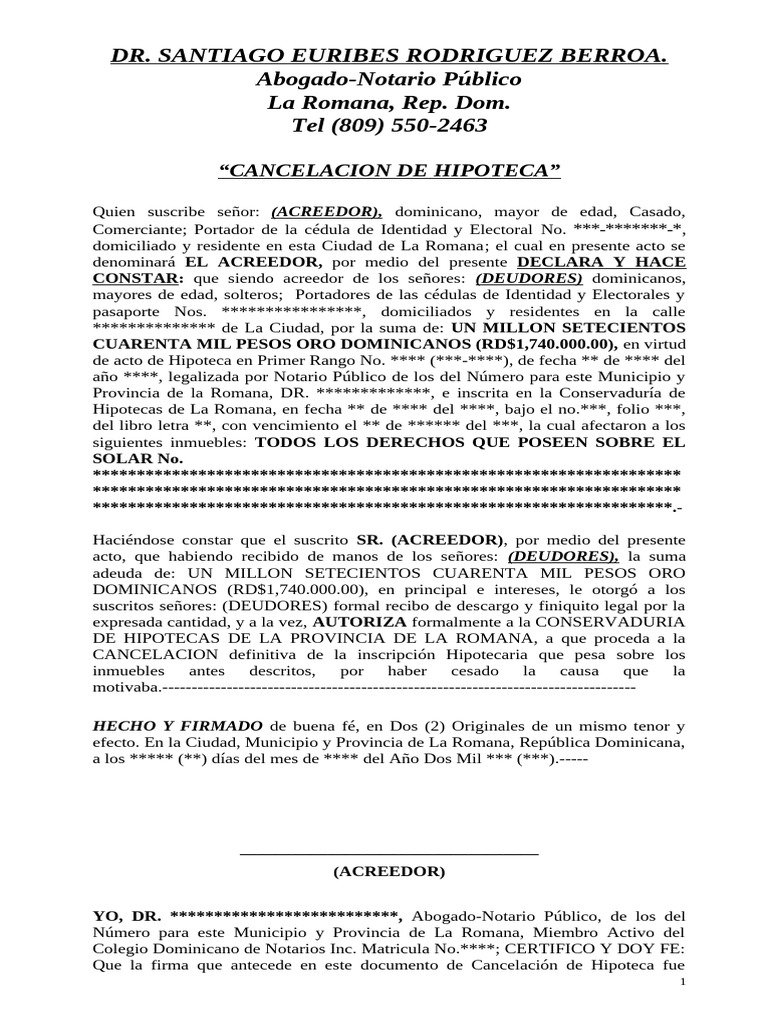 Modelo Cancelacion de Hipoteca | PDF