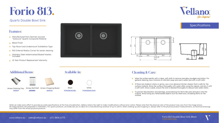Forio 813 Black Quartz Double Bowl Sink | PDF | Sink | Materials