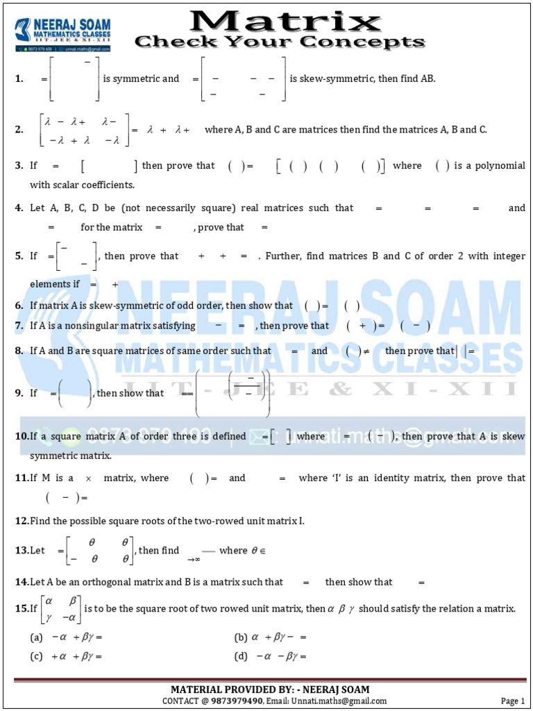 Check Your Concepts of Matrix 2 | PDF | Matrix (Mathematics) | Operator Theory