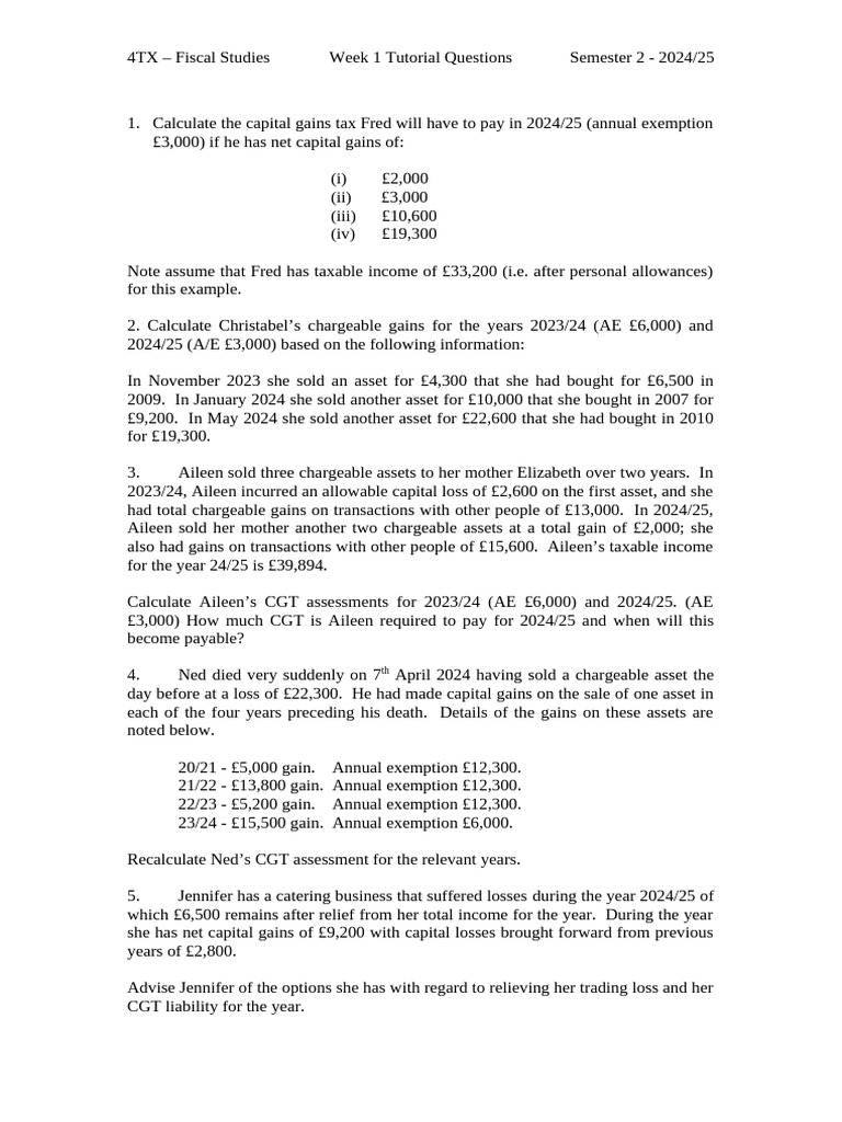 4TX Week 1 tutorial Questions 2024-25 | PDF