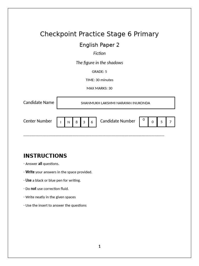 April 3rd Question Paper the Figure in the Shadow | PDF | Psychology