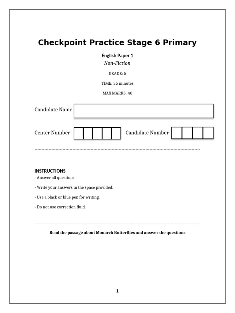 Monarch Butterflies: Stage 6 English Exam | PDF | Sentence (Linguistics ...