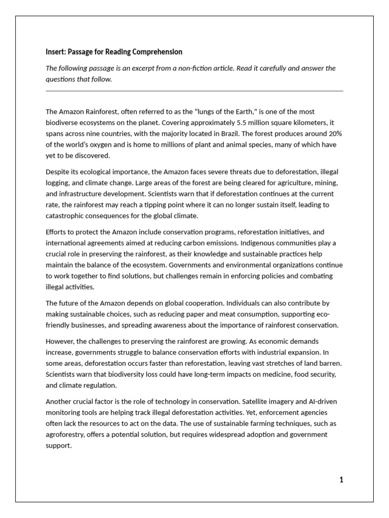 Insert of Amazon Rainforest Non-Fiction | PDF | Amazon Rainforest | Deforestation