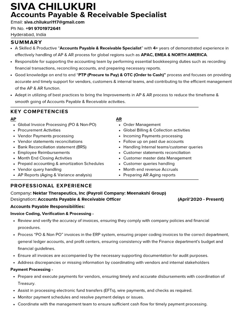 Siva Chilukuri - AP & AR Specialist - 2025 | PDF | Accounts Payable ...