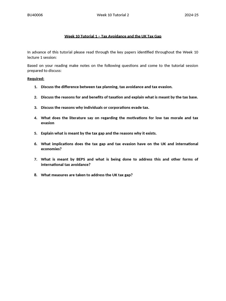 Week 10 Tutorial - Questions On Tax Morale | PDF