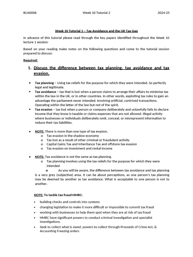 Week 10 Tutorial - Feedback | PDF | Taxes | Tax Avoidance