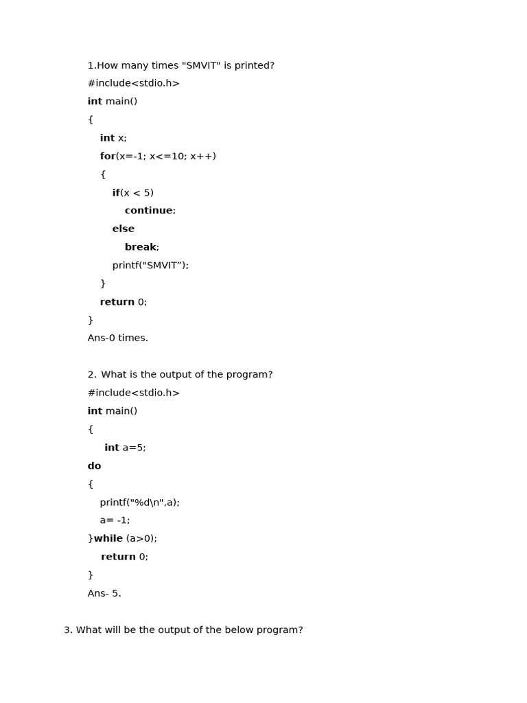 C Programming Output Questions and Answers | PDF | Computer Science ...