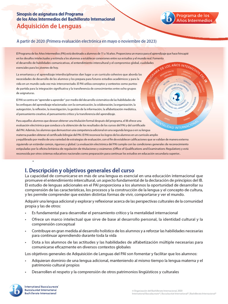 Myp Brief Language Acquisition 2020 Es | PDF | Evaluación | Aprendizaje