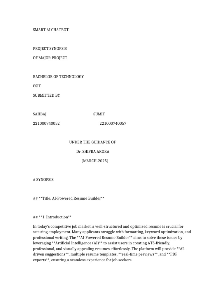 Updated AI Resume Builder Synopsis | PDF | Résumé | Artificial Intelligence