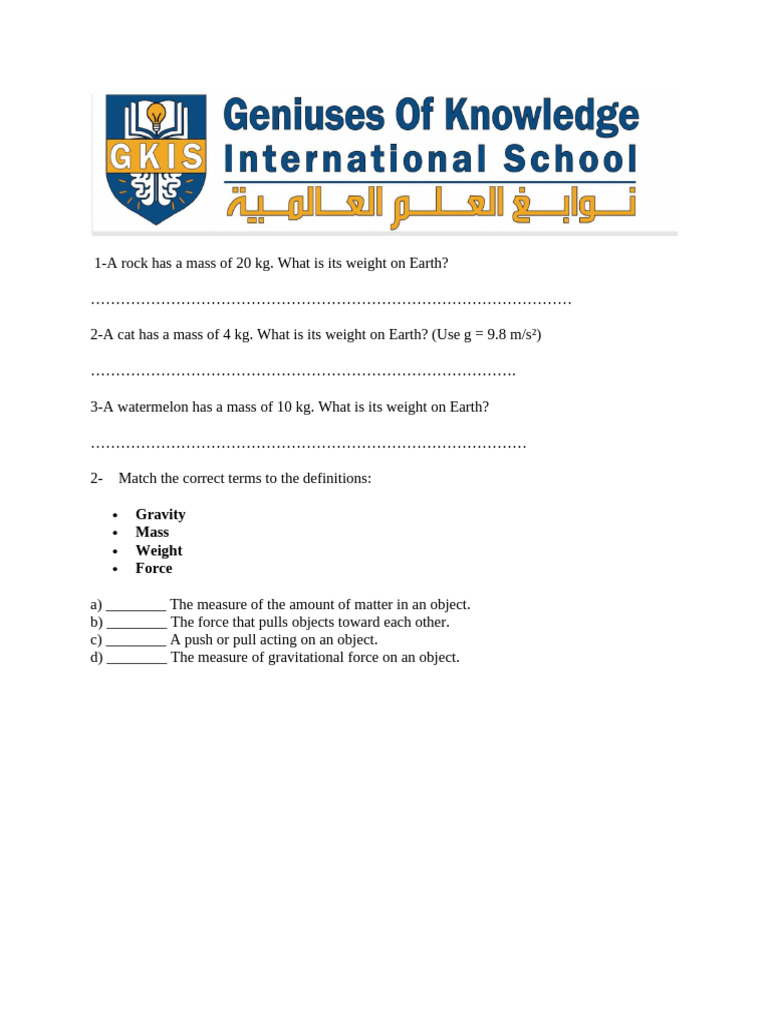 Weight and Gravity Calculations | PDF