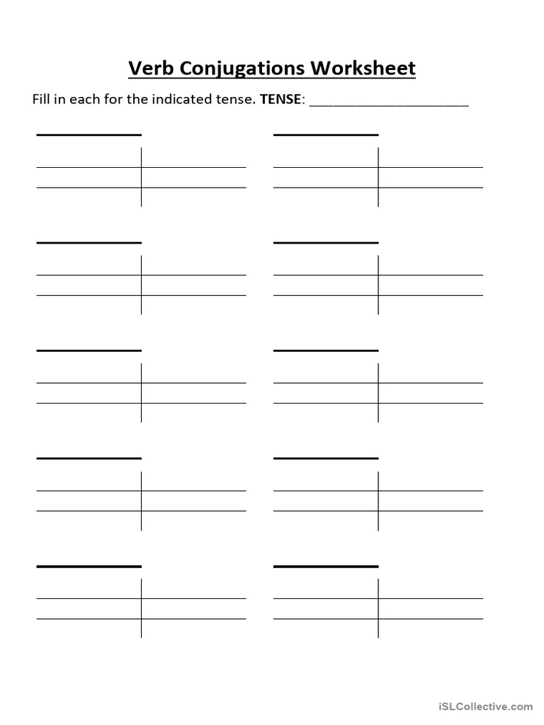 Blank Verb Conjugations Fill-In Worksheet | PDF