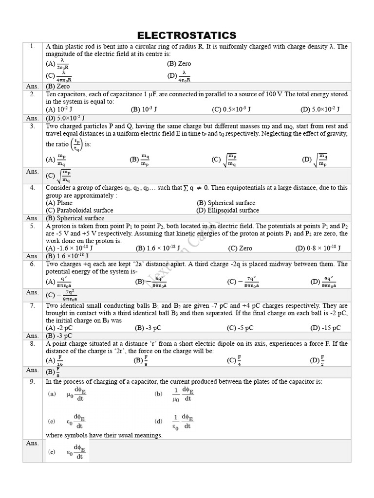 Class 12 Physics Chapterwise MCQ's-1 | PDF | Inductor | Electromagnetic ...