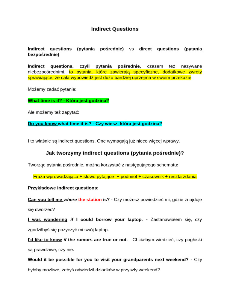 Indirect Questions | PDF