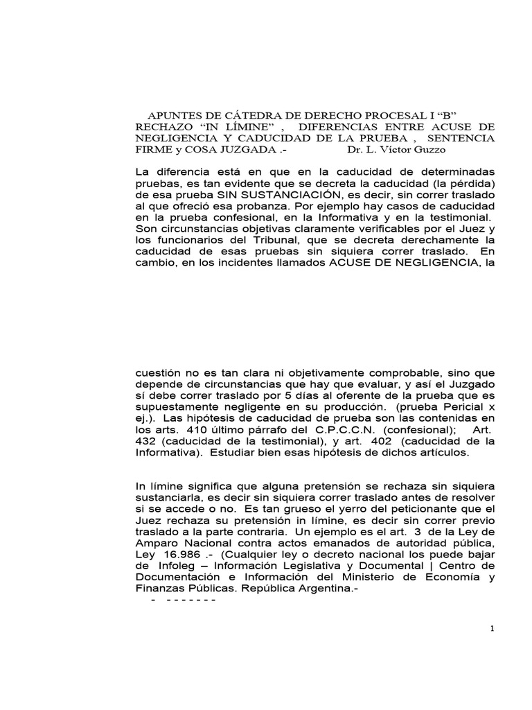 Rechazo in Limine-Diferencias Entre Acuse de Negligencia y Caducidad de ...