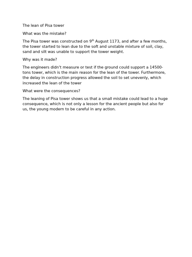 The Lean of Pisa Tower | PDF