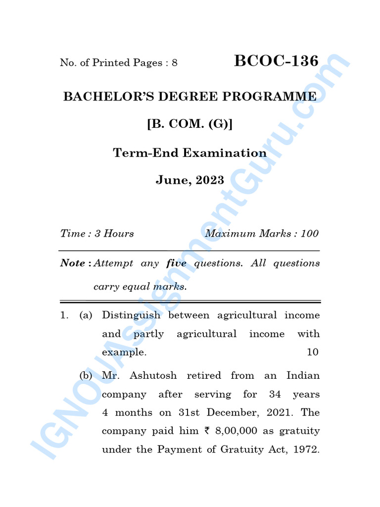 June - 2023 BCOC-136 | PDF | Income | Capital Gain