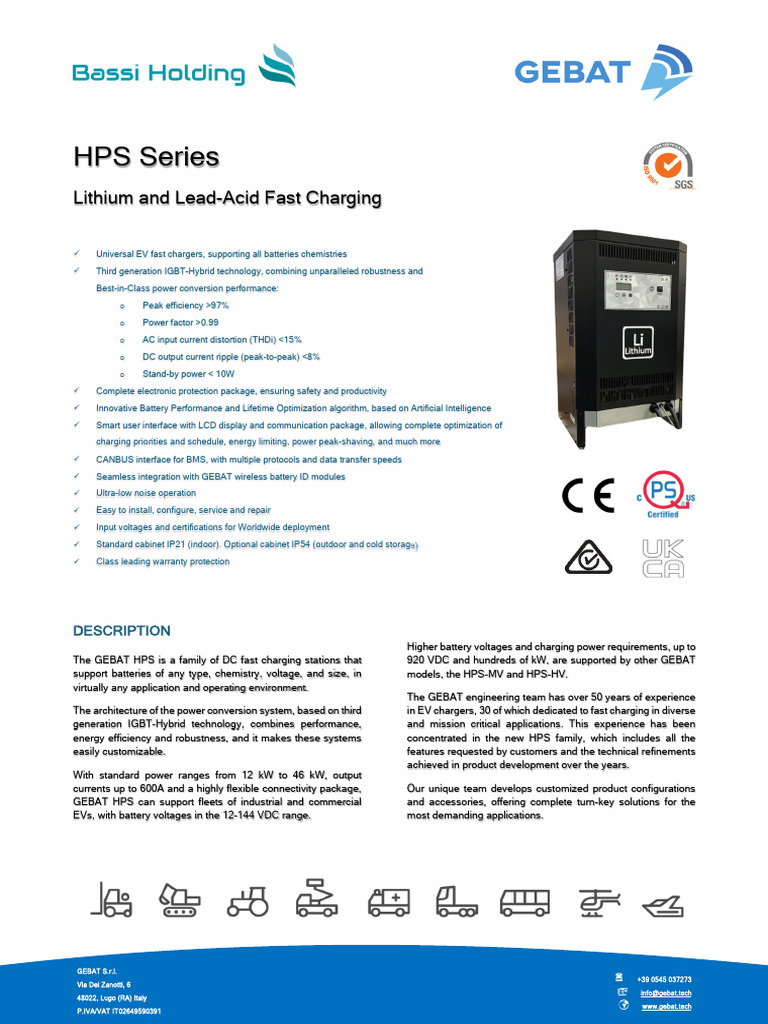Bassi-Gebat - Hps Brochure - V19 | PDF | Battery Charger | Electric Power