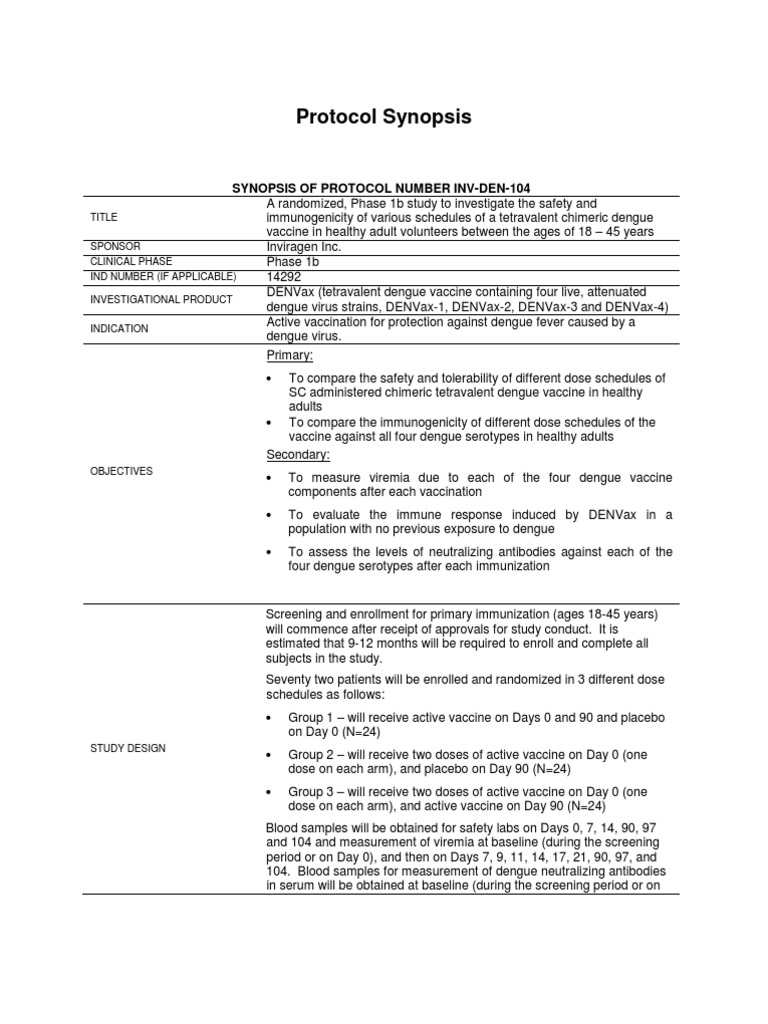 Protocol Synopsis | PDF | Vaccines | Birth Control