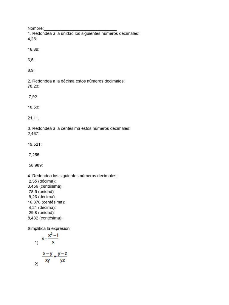 Actividad 9no Redondeo y Algebra Fracciones | PDF