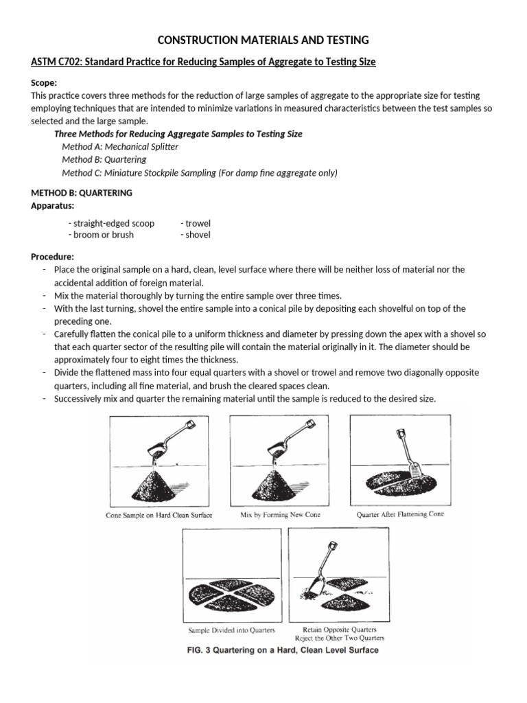 Quartering Method and Sieve Analysis Procedure | PDF | Particle Size Distribution | Construction ...